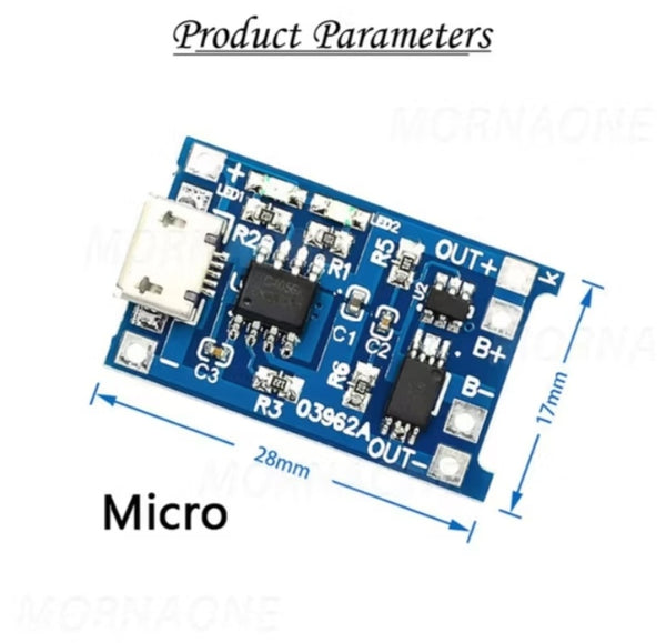 TP4056 03962A 5V 1A 18650 Battery Charging Module – Micro USB / Type-C ...