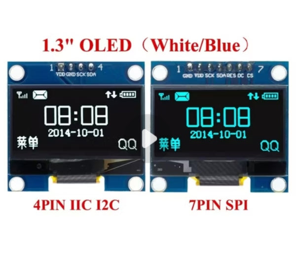 1.3" OLED Display Module – 128x64 Resolution, White/Blue, SPI/I2C Dual ...